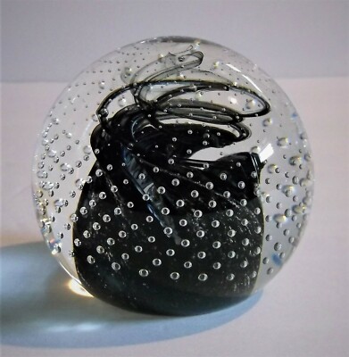 CAITHNESS CAULDRON SCOTLAND PAPERWEIGHT BLACK SWIRL CONTROLLED BUBBLE ...
