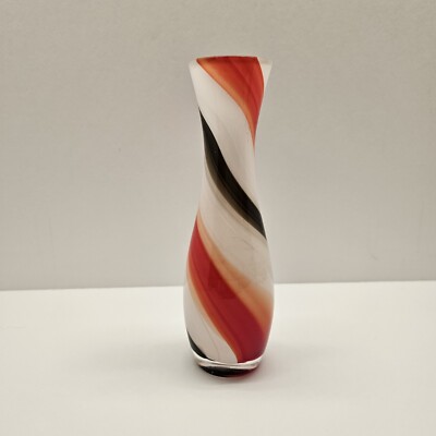 Vntg Nasco Tri-Colored Hand Blown Art Glass Bud Vase Orange Black ...