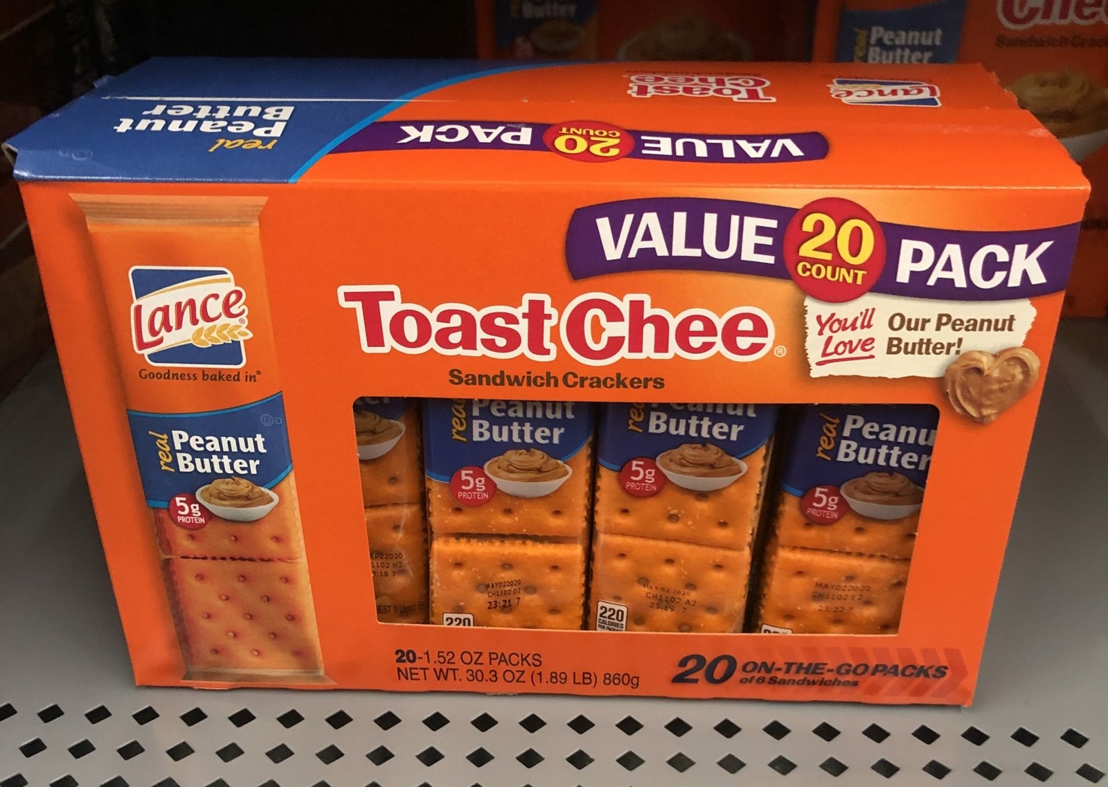 Toastchee Lance Sandwich Crackers Cheese Peanut Butter Crackers 20 pack ...