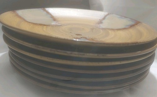 Set Of 7 Sango Splash Stoneware 11" Dinner Plates Brown Drip Glaze ...