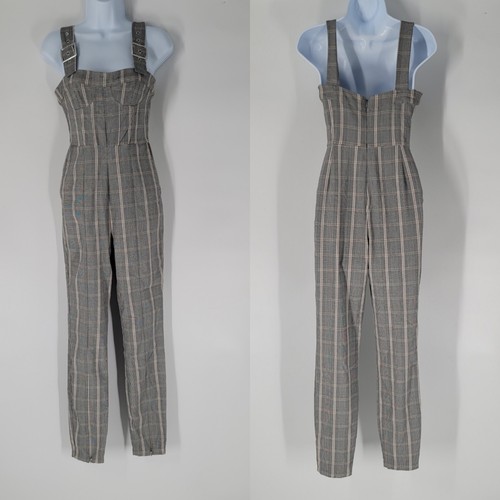 We Wore What NEW $198 Corset Overalls Plaid Grey Jumpsuit Size S | eBay