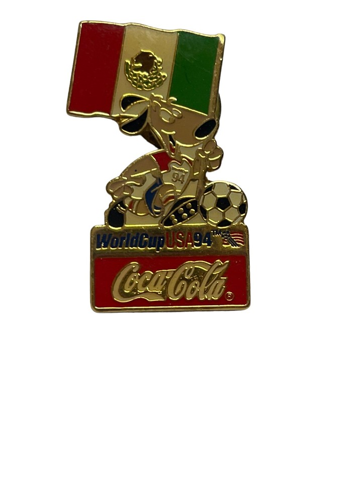 1994 World Cup FIFA Soccer Coca Cola Striker Mascot Flag Pin Mexico | eBay