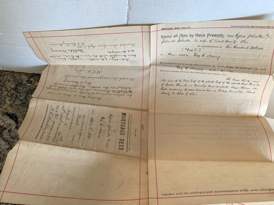 HANDWRITTEN Antique LAND DEEDS 1888 RAISED SEALS Victorian VTG Ephemera ...