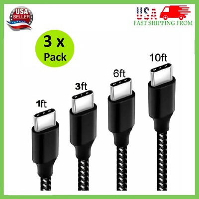 3-Packs Braided USB C Type-C Fast Charging Data SYNC Charger Cable Cord ...