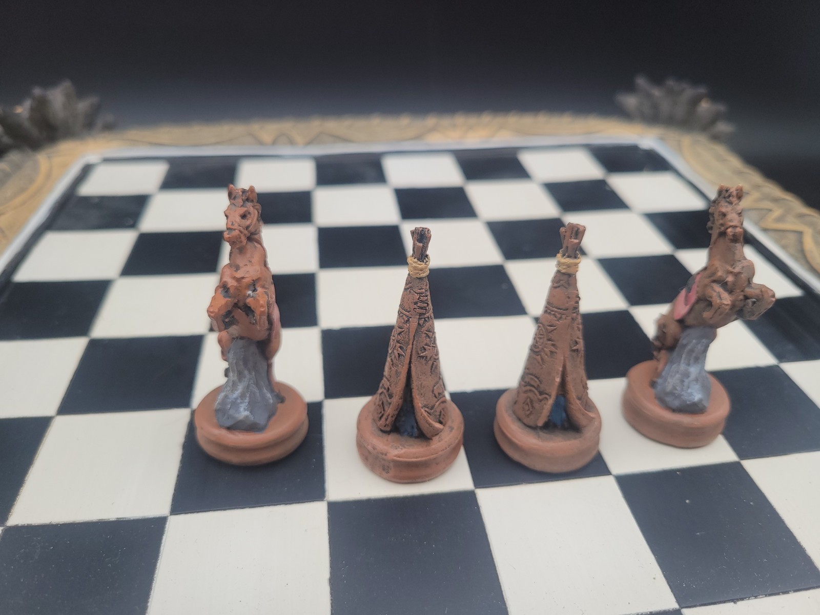 Rare Vintage Polyresin Native American Indian Chess Set Complete Read ...