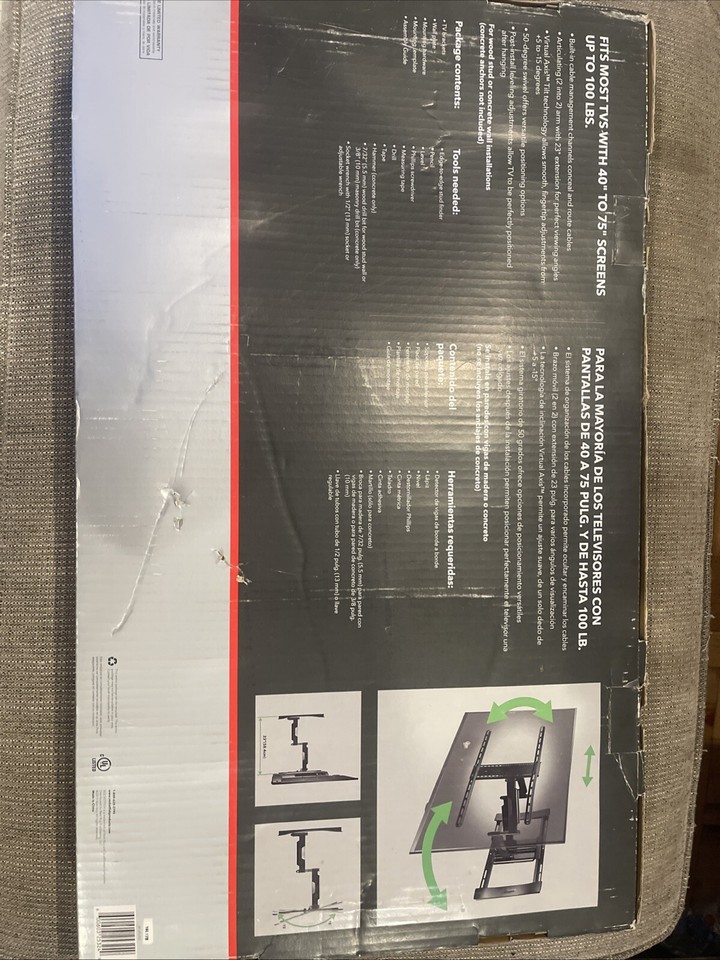 Rocketfish- Full-Motion TV Wall Mount for Most 40" - 75" TVs - Black | eBay