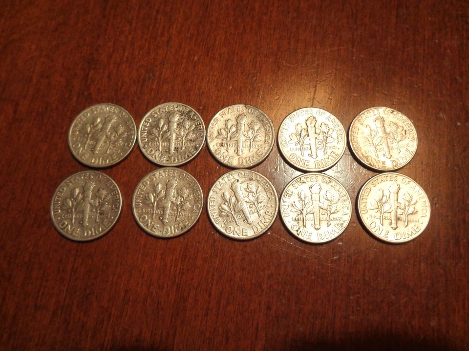 Lot of 10 Different 90% Silver Roosevelt Dimes All D Mints, All ...