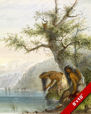 NATIVE AMERICAN INDIAN WOMEN BATHING IN LAKE PAINTING ART REAL CANVAS ...