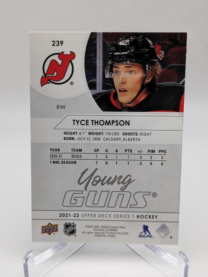 💥 2021-22 Tyce Thompson Young Guns Rookie RC Upper Deck #239 New Jersey ...