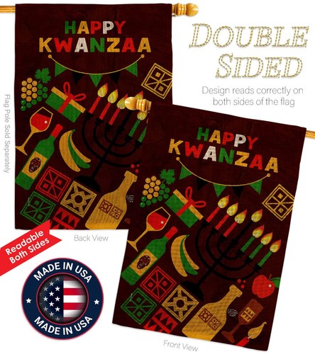 Kwanzaa Mazao Burlap House Flag Black History Kinara Candles Celebrates ...