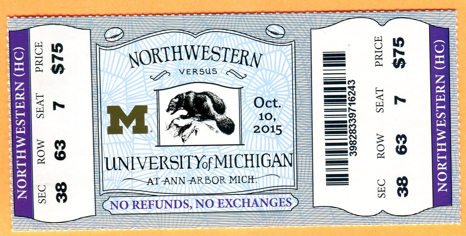 FULL TICKET! 10/10/15 MICHIGAN/NORTHWESTERN | eBay
