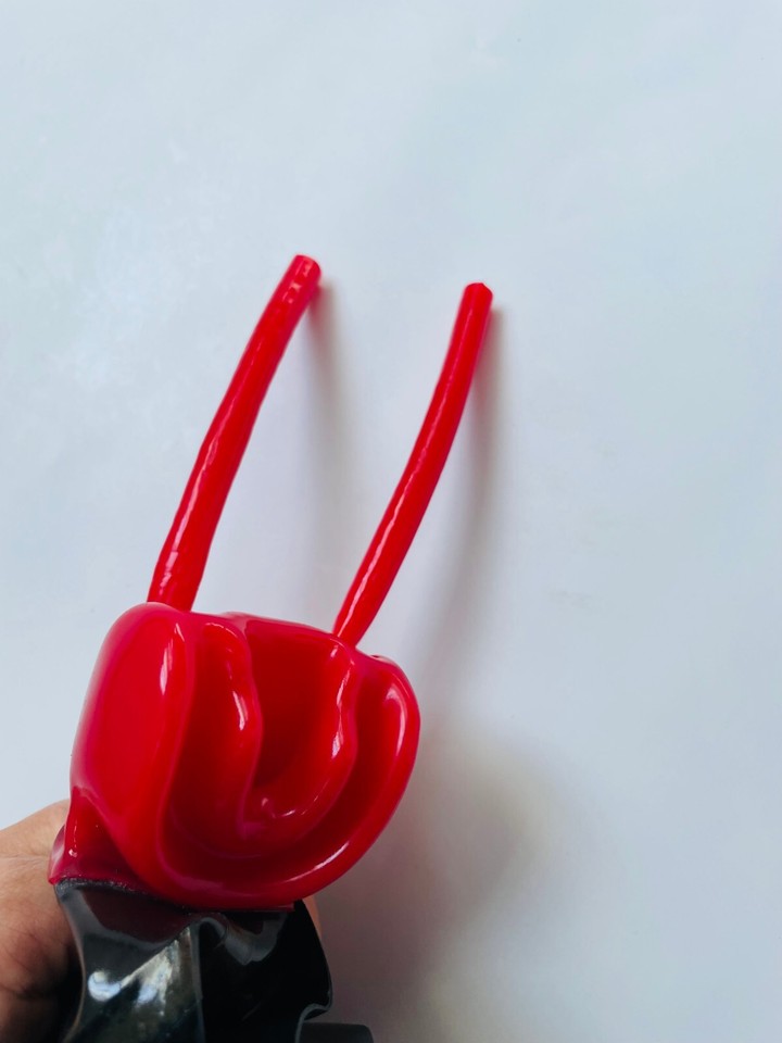 Latex Hood with 15CM long nose tube red teeth mesh eyes transparent ...