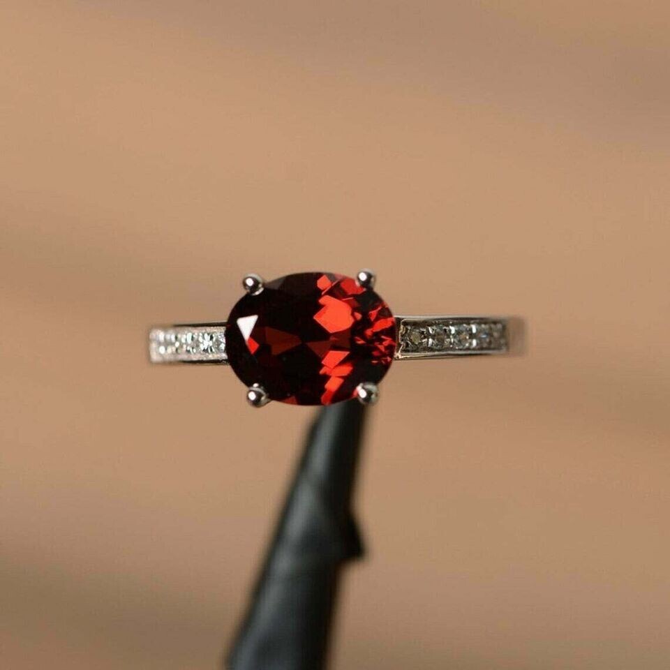 Lab Created Garnet 2Ct Oval Cut Solitaire Engagement Ring 14K White ...
