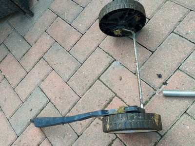 Bosch Rotak 36 R Lawn Mower part Rear Wheels & Height Adjustment Beam ...