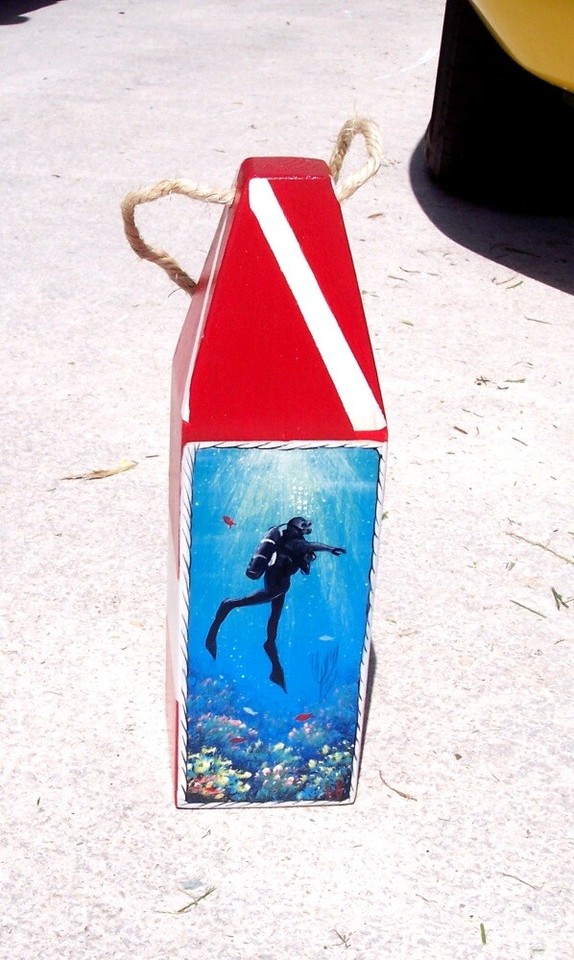 Scuba Diver handcrafted wooden Buoy art nautical decor marine life ...