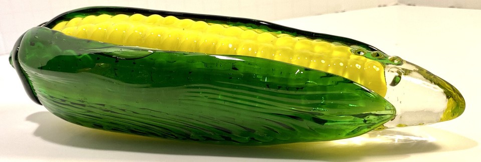 Vtg Blown Glass Corn on the Cob 6" Long Captures Light Art Glass Pretty ...