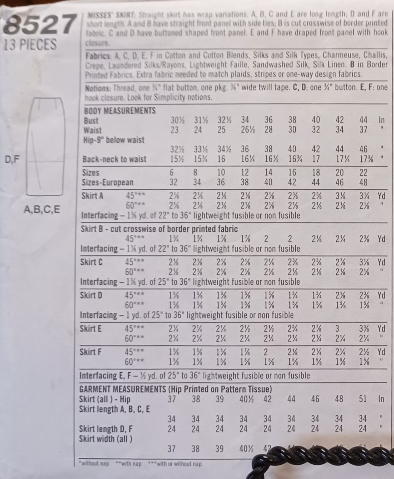 8527 Simplicity SEWING Pattern UNCUT 12-16 straigt skirt wrap length ...