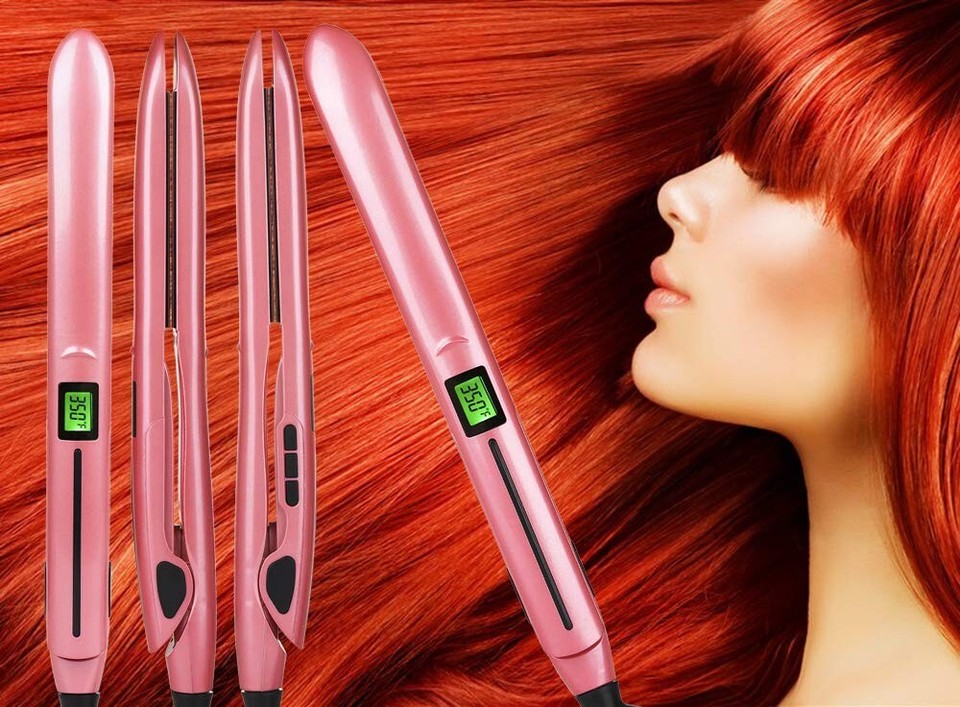 Vland Pro Hair Straightener 1”Pink Flat Iron Nano Titanium Ion Plates ...