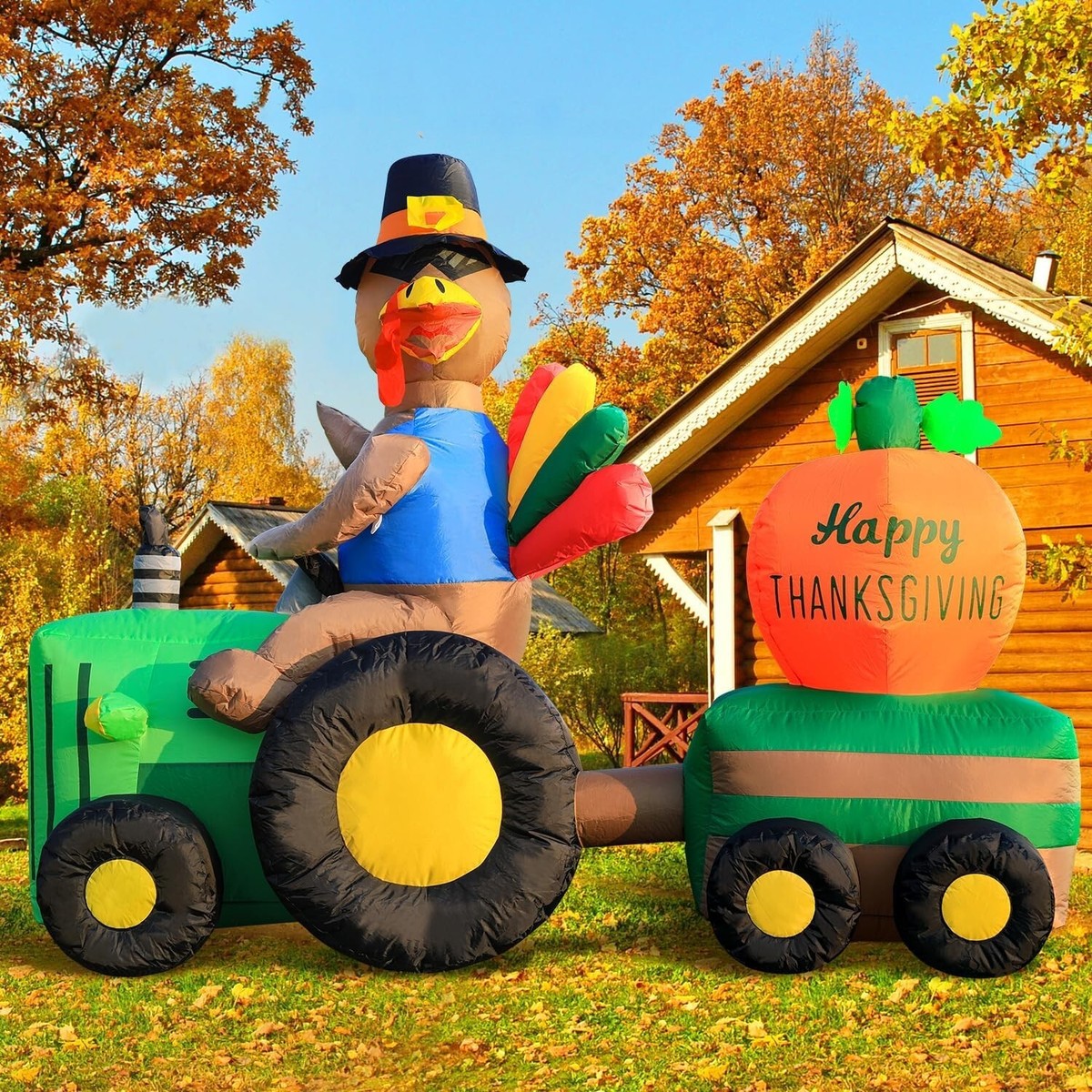 Inflatable Turkey Lawn Ornament Thanksgiving Turkey Tractor Harvest