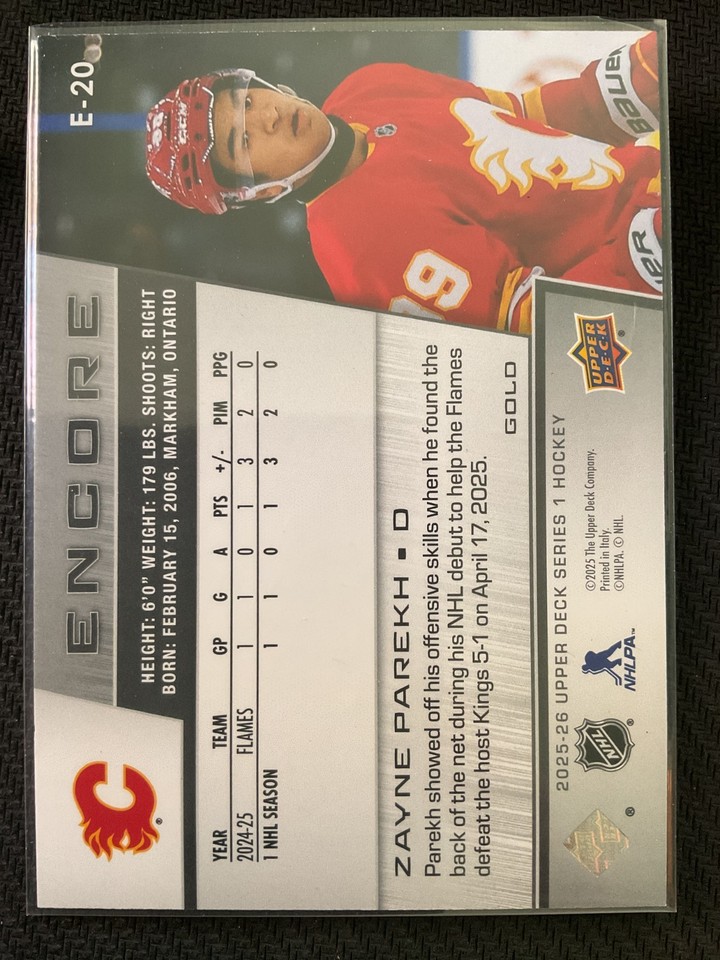 Zayne Parekh 2025-26 Upper Deck Encore Gold Parallel RC Card #16/50 | eBay