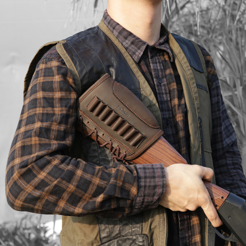 Tourbon Leather Ammo Pouch Cartridges Holder Cheek Rest Rifle Gunstock ...