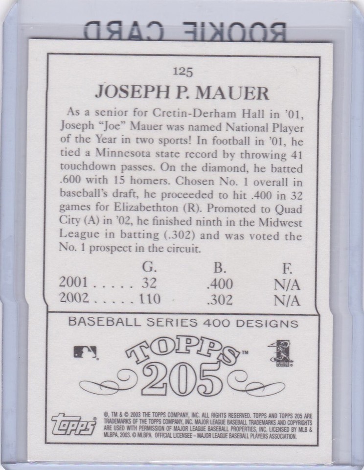 JOE MAUER ROOKIE CARD Minnesota Twins Topps 205 Baseball RC | eBay