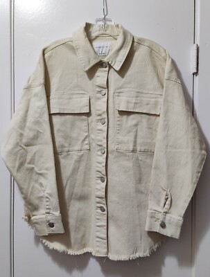 Celebrity Pink Women's Cream Denim Raw Hem Oversized Shacket Size S | eBay