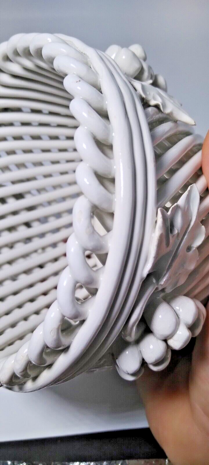 Vintage Italian Handmade Grape Cluster Motif Weaved Ceramic Cachepot ...