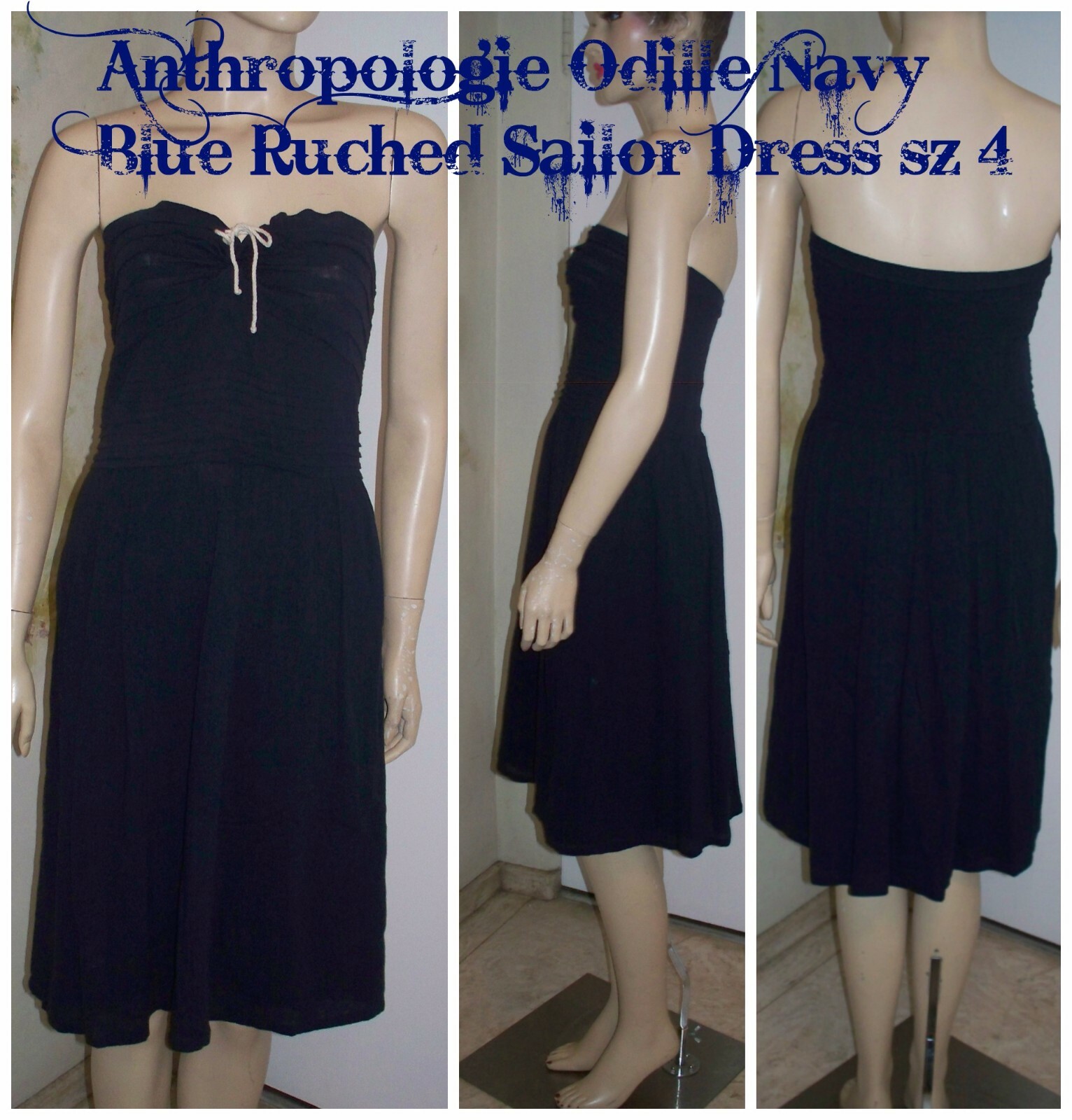 Anthropologie Odille Navy Blue Rope Tie Ruched Sailor Sundress India ...