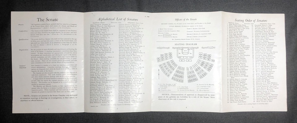 1954 United States Senate Eighty-Third 83rd Congress Brochure List ...