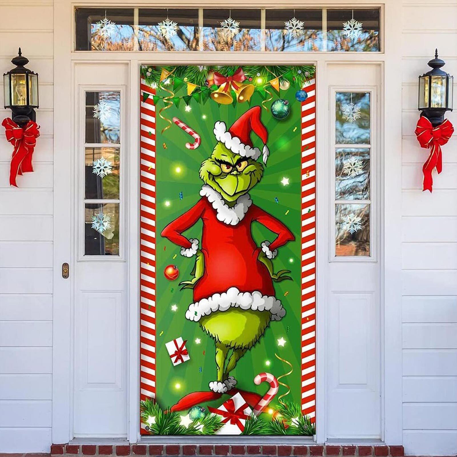 Grinch Christmas Door Cover Decoration Grinch Green Merry Christmas ...