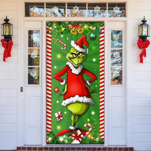 Grinch Christmas Door Cover Decoration Grinch Green Merry Christmas ...