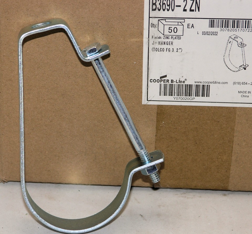 Eaton Adjustable J-Hanger B3690-2 ZN, 2 in Pipe, 3/8-16 Rod, 400 lb ...