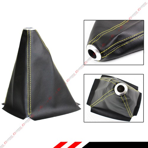 BLACK PVC LEATHER MANUAL SHIFT SHIFTER BOOT COVER W/ YELLOW STITCHING ...