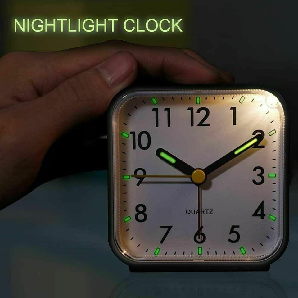 Quiet Ticking Silent Small Quartz Alarm Clock Loud Night Clocks Bedside ...