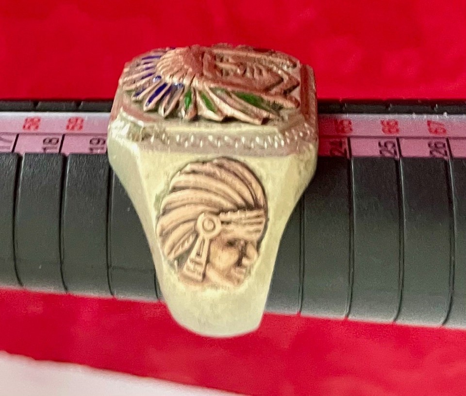 1940s Vintage Mexican Biker Brass/Copper Ring Enamel Headress Size 10 ...