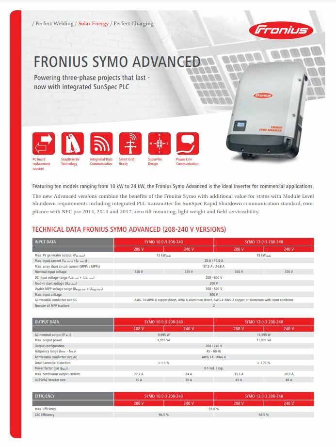 Fronius 4,210,093,801 Symo Advanced Grid-Tie Inverter 20.0-3 480VAC ...