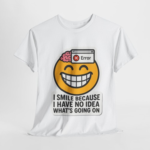 Funny Unisex Heavy Cotton Tee - Error Smile Graphic, Humorous Gift ...