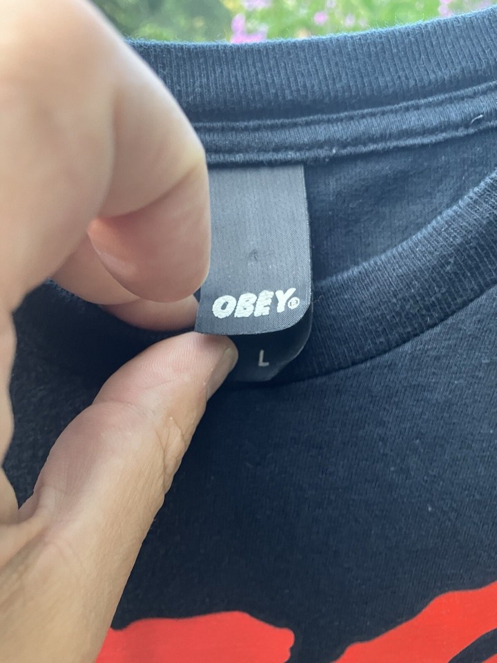 Men's Obey Black Hockey Mask Gun T-Shirt L Crew Streetwear Cotton ...