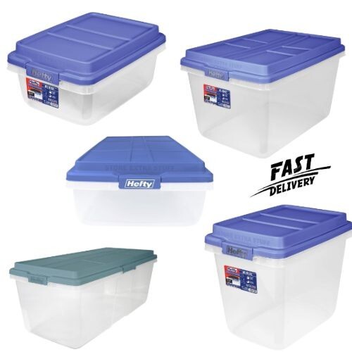 Hefty Clear Plastic Storage Bin with Blue HI-RISE Lid (Choose Your Size ...