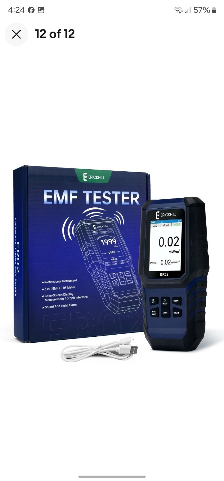 ERICKHILL ER02 EMF Meter Electromagnetic Field Radiation EF RF MF ...