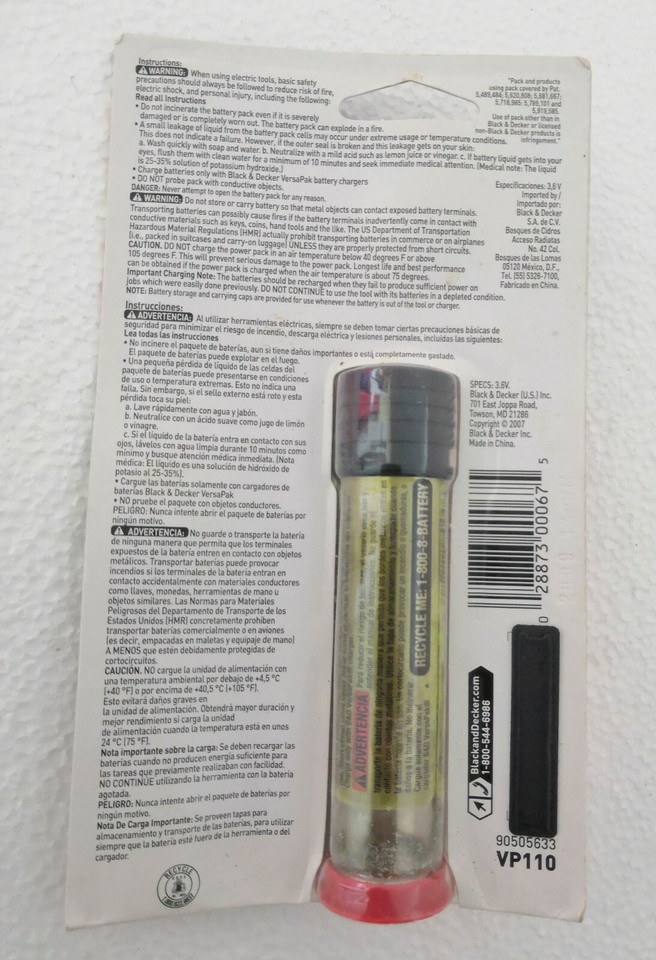 Black & Decker VersaPak Gold 3.6V Battery VP110 Rechargeable Extended ...