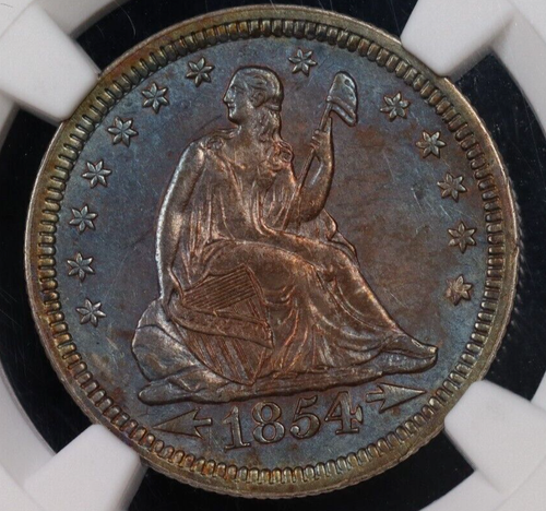 1854 25C SEATED LIBERTY SILVER QUARTER DOLLAR NGC AU ABOUT UNC COLOR ...