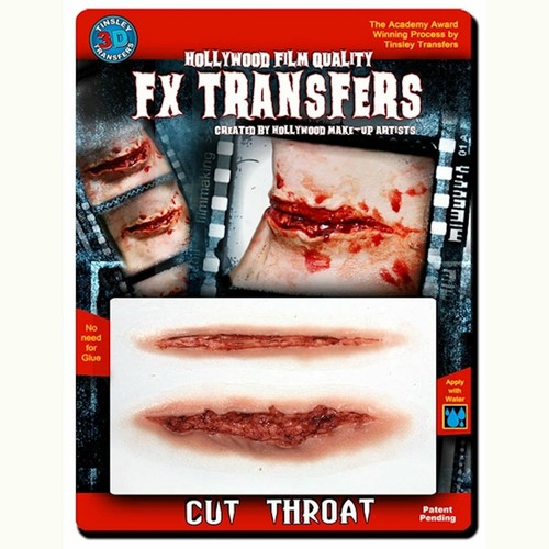 Cut Throat 3D FX Transfer Tinsley Temporary Tattoo Halloween Special FX ...