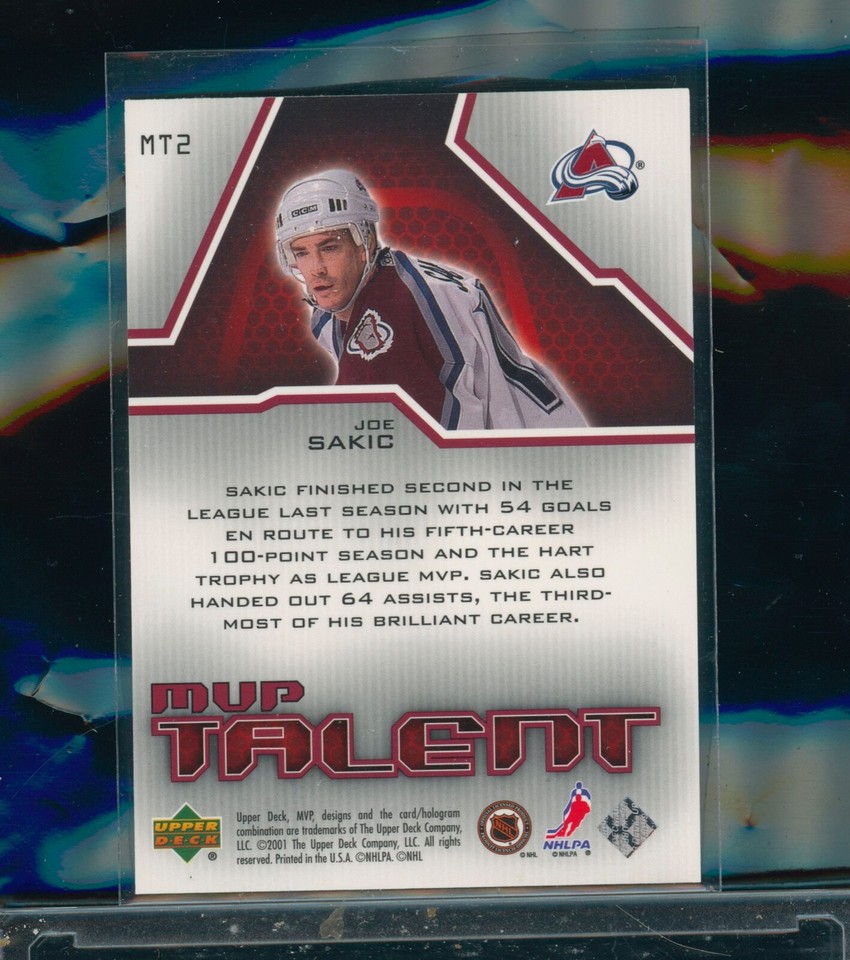 🏒 2001-02 Upper Deck MVP Talent #MT2 Joe Sakic COLORADO AVALANCHE 🤩HOF ...