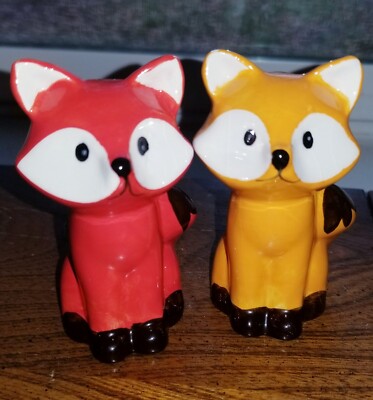 Cute Fox Woodland Creature Salt and Pepper Shakers 3" Tall MATCHING ...