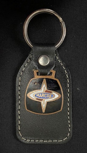 MARCOS MOTOR CAR LEATHER ENAMEL VINTAGE KEYRING KEY FOB BADGE EMBLEM ...