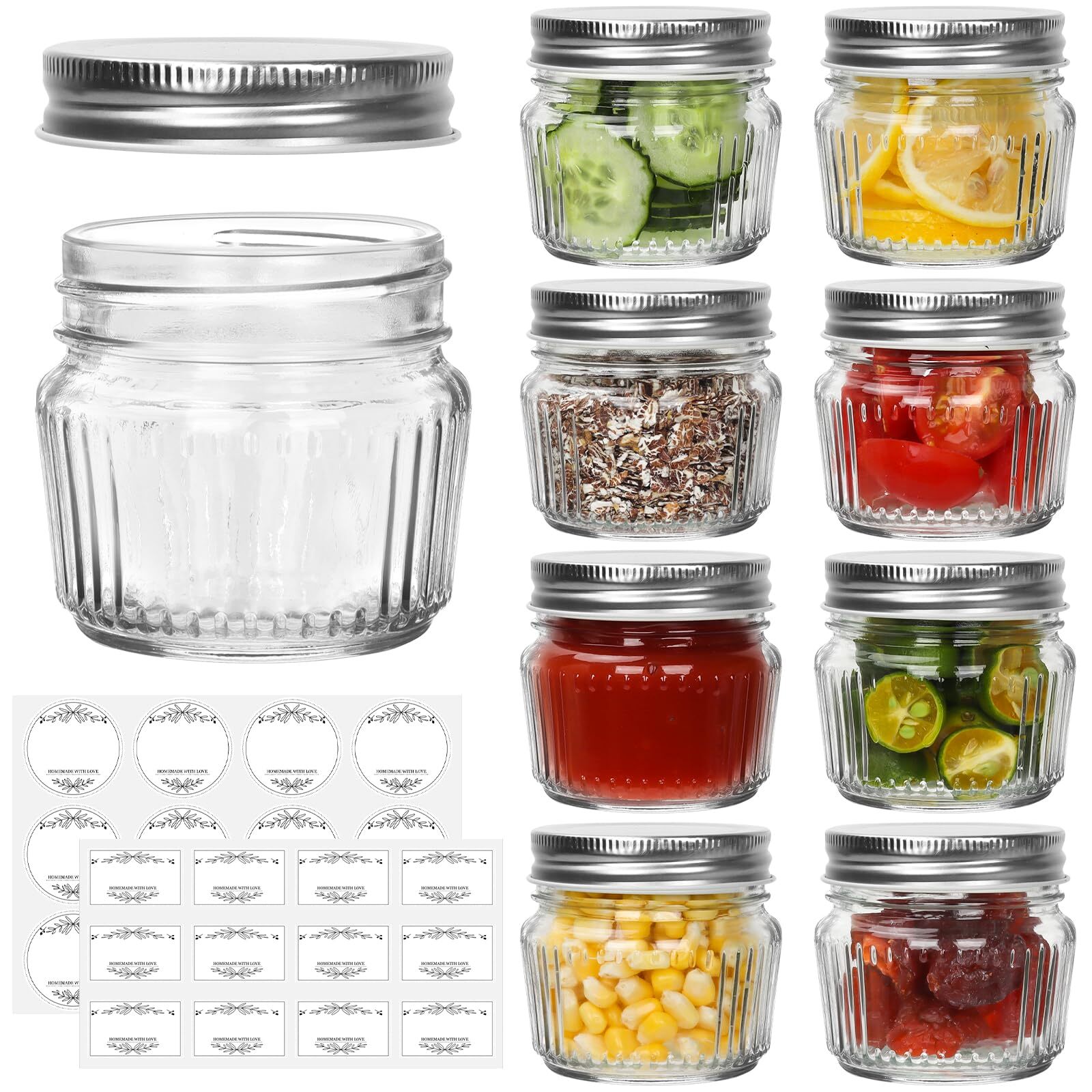 Small Glass Mason Jars with Lids - 4 oz Vintage Canning Jars, Pickling ...