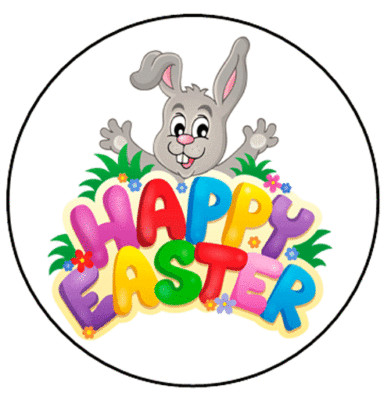 Happy Easter Stickers Egg Hunt Labels Gift Bags Round 4cm Cone Seals ...