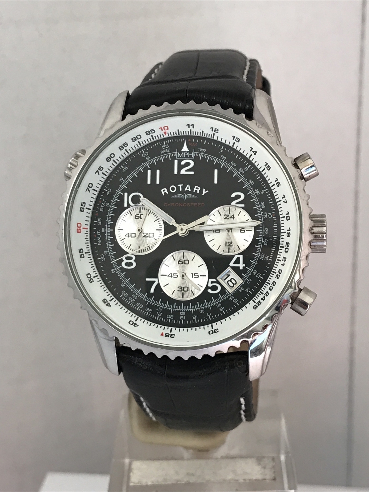 Rotary Men’s Chronospeed Chronograph Black Leather Strap Watch GB03351 ...